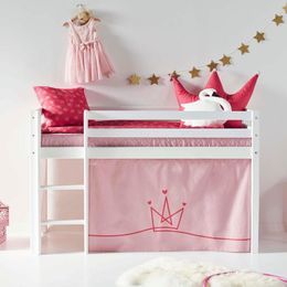 Hoppekids Hochbett &raquo;ECO Dream, Kinderbett, Spielbett, Halbhohes Bett aus Massivholz&laquo; inkl. Vorhang-Set Creator, Bettgr&ouml;&szlig;e & Matratze w&auml;hlbar rosa Kinderbett: 