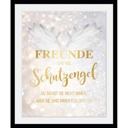 queence Bild &raquo;Freunde sind wie Schutzengel&laquo; Liebesspr&uuml;che Schriftz&uuml;ge Spr&uuml;che & Texte 1 Stk. tlg. HD Premium Poster-Druck inkl. Holzrahmen gold 
