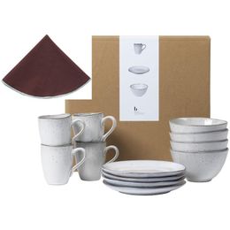 Broste Copenhagen Fr&uuml;hst&uuml;cks-Geschirrset &raquo;Nordic Sand, inklusive Serviette Wilhemina&laquo; Beliebte Geschirr Sets Exclusiv mit Geschenk beige Keramik