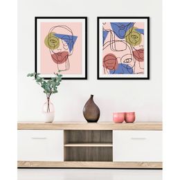 queence Bild &raquo;Pastella&laquo; Abstrakt Figuren Frau Gem&auml;lde Gesicht 1 Stk. tlg. HD Premium Poster-Druck inkl. Holzrahmen rosa Acrylglas, Holz, Papier
