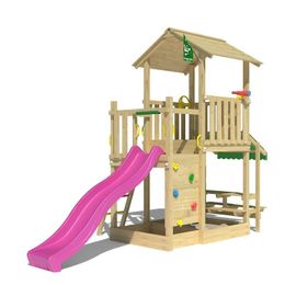 Jungle Gym Spielturm &raquo;Keep&laquo; Spielanlage mit Mini Market und Rutsche mit Wasseranschluss pink Holzwerkstoff