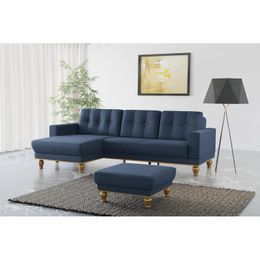 Sit & More sit&more Ecksofa &raquo;Orient 5 L-Form&laquo; mit Strass-Stein, wahlweise mit Bettfunktion und Bettkasten blau 100% Polyester