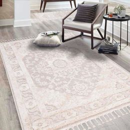 Carpet City Hochflor-Teppich &raquo;Valencia 732&laquo; rechteckig 20 mm H&ouml;he L&auml;ufer, Boho-Stil, 3D-Effekt, Relief, Hoch-Tief-Struktur, mit Fransen beige Polypropylen
