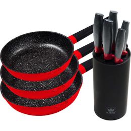 King Pfannen-Set &raquo;Shine Red&laquo; Aluminiumguss Set, je 1 Bratpfanne &Oslash; 20/24/28 cm, H: 5/5,5/6 cm, - 1/1,9/2,5 l, 3 Stk. tlg. Induktion, mit 6-teiligem 