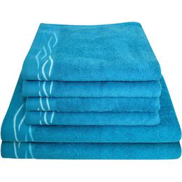 Dyckhoff Handtuch Set &raquo;Wave&laquo; Set 6 Stk. Frottier mit Jacquard-Bord&uuml;re;4 Handt&uuml;cher (50x100cm), 2 Duscht&uuml;cher (70x140cm) blau Frottier, Obermaterial: 100% 