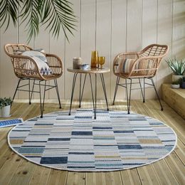 FLAIR RUGS Teppich &raquo;Rosco Geo&laquo; rund 4 mm H&ouml;he Rosco Geometrischer Teppich f&uuml;r drinnen und drau&szlig;en blau Kunstfaser