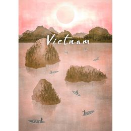 Komar Bild &raquo;Vintage Travel Vietnam&laquo; Natur 1 Stk. tlg. Wandbild zur Dekoration - ohne Rahmen rosa Holz, Papier