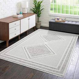 Carpet City Teppich &raquo;LINDO 8853&laquo; rechteckig 11 mm H&ouml;he Kurzflor, Hochtief-Muster/ 3D-Effekt, Fransen, Boho-Stil, Wohnzimmer beige Obermaterial: 100% Polyester