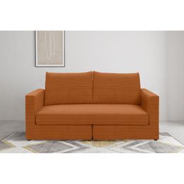 DOMO collection 2-Sitzer &raquo;Bibury, modernes Sofa, B/T/H: 178/80/90 cm&laquo; Sitzfl&auml;che mit Federkern, inkl. 2 R&uuml;ckenkissen orange 100% Polyester
