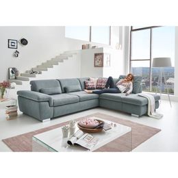Die PlanBar Ecksofa &raquo;MP-IN17041 L-Form&laquo; Sitztiefenverstellung, optional mit Kopfteilverstellung & Bettfunktion grau 100% Polyester