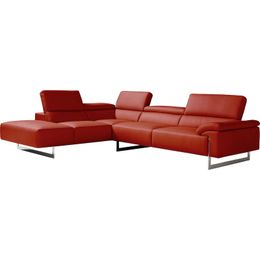 Egoitaliano Ecksofa &raquo;Malika, elegant und bequem, Designsofa, L-Form&laquo; mit Ottomane, inkl. Kopfteilverstellung und chromfarbenen Metallf&uuml;&szlig;en rot Leder &raquo;BULL&laquo; (