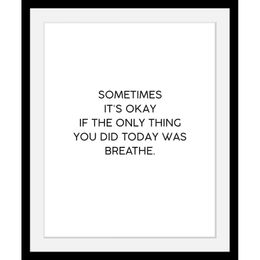 queence Bild &raquo;Breathe&laquo; Motivationsbilder Schriftzug Schwarz-Wei&szlig; Spa Spa Bilder HD Premium Poster-Druck inkl. Holzrahmen schwarz Acrylglas, Holz, 