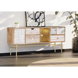 GUTMANN FACTORY Lowboard &raquo;Linea&laquo; Kommode mit detailreichen Verzierungen, Shabby Chic, Vintage beige Massivholz