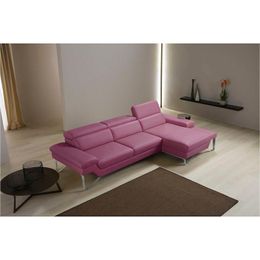 Egoitaliano Ecksofa &raquo;Princess, elegantes Designsofa mit erstklassigem Sitzkomfort, L-Form&laquo; mit Recamiere, inkl. Kopfteilverstellung, edle Designmetallf&uuml;&szlig;e lila 