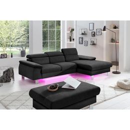COTTA Ecksofa &raquo;Komaris L-Form, B: 244 cm&laquo; mit Kopfteilverstellung, optional Bettfunktion, Bettkasten & Licht schwarz Microfaser PRIMABELLE (100% 