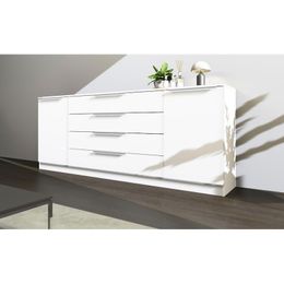 borchardt M&ouml;bel borchardt M&ouml;bel Kommode &raquo;Oliva, Kommode mit Metallgriffen&laquo; Modernes Sideboard mit 2 T&uuml;ren und 4 Schubk&auml;sten, Breite 200 cm wei&szlig; Holzwerkstoff
