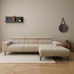 DOMO collection Ecksofa &raquo;Trento L-Form, mit Kufenfu&szlig; oder Einzelfu&szlig;&laquo; wahlweise mit Kopfteilverstellung, Recamiere links/rechts bestellbar beige 100% 