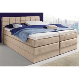 Hapo Boxspringbett mit Bettkasten beige Das Bett ist mit pflegeleichtem Feinstrukturstoff in Leinenoptik (100% Polyester) bezogen.;Die Oberseite der 