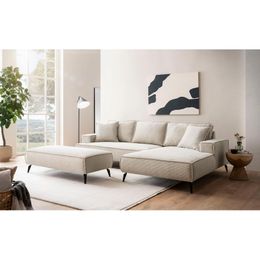 Home Affaire Ecksofa &raquo;TVINNU, L-Form, 275cm, in Cord und Leinenoptik&laquo; wahlweise Recamiere rechts/links, schwarze F&uuml;&szlig;e, bequemer Sitzkomfort beige