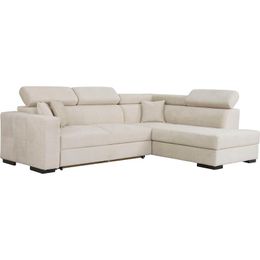Home Affaire Ecksofa &raquo;Tulio L-Form&laquo; wahlweise mit Bettfunktion und Bettkasten, incl. 3 Zierkissen beige Struktur fein (100% Polyester);Struktur (100% 