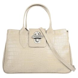 CLUTY Damen Henkeltasche echt Leder, Made in Italy beige