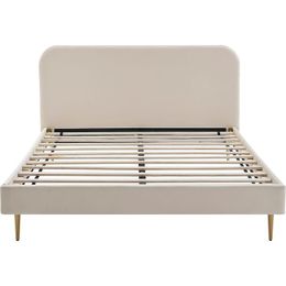 Salesfever Polsterbett &raquo;Komfortables Bett f&uuml;r erholsamen Schlaf&laquo; Chrombeine in elegantem Goldton beige Samt (100% Polyester), Metall