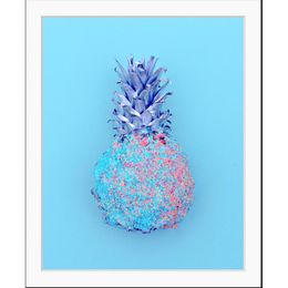 queence Bild &raquo;Christian&laquo; Ananas Essen Figuren Kunst Lebensmittel Obst Obst Bilder 1 Stk. tlg. HD Premium Poster-Druck inkl. Holzrahmen blau Acrylglas,