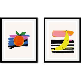 queence Bild &raquo;Set Fonsi&laquo; Abstrakt Art Essen Figuren Kunst Lebensmittel Obst Obst Bilder 1 Stk. tlg. gerahmt bunt Acrylglas, Holz, Papier
