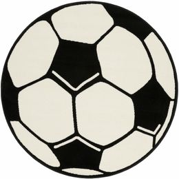 Hanse Home Kinderteppich &raquo;Fu&szlig;ball&laquo; rund 10 mm H&ouml;he Kinder-Teppich, Rutschfest, Kurzflor, Fussball, Kinderzimmer, Spiel wei&szlig; Kunstfaser