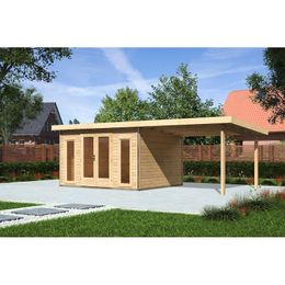 Karibu Gartenhaus &raquo;Rabensee 2 SET&laquo; naturbelassen mit Anbaudach 3,3 m beige Holzwerkstoff
