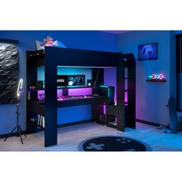 Parisot Hochbett &raquo;Gaming-Bett, mit Schreibtisch, USB Anschluss, LED, viel Stauraum&laquo; ideal f&uuml;r kleine R&auml;ume, TOPSELLER! schwarz