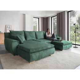 Home Affaire Ecksofa &raquo;Katja L-Form, B: 325 cm - OTTO. Verl&auml;ssliche Qualit&auml;t.&laquo; mit Bettfunktion, Bettkasten & 4 Zierkissen gr&uuml;n 100% Polyester