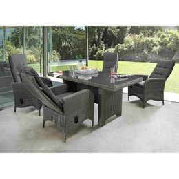Destiny Garten-Essgruppe &raquo;PALMA LUNA&laquo; 4x Hochlehner, 1x Tisch, inkl. Auflagen, 9 Stk. tlg. Aluminium, Polyrattan grau Aluminium, Geflecht Rattan, Polyrattan