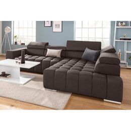 exxpo - sofa fashion Ecksofa &raquo;Elias, aktuelle Kreuzsteppung im Sitz, bequem, Breite 307cm, L-Form&laquo; mit Kopf- bzw. R&uuml;ckenverstellung, wahlweise mit 