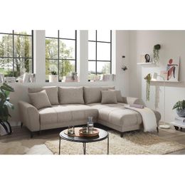 ED EXCITING DESIGN Ecksofa &raquo;Bern L-Form&laquo; mit Bettfunktion, Bettkasten & 3 Zierkissen beige 100% Polyester