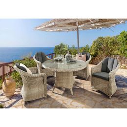 Destiny Garten-Essgruppe &raquo;MALAGA LUNA&laquo; 4x Sessel, 1x Tisch, inkl. Auflagen, 13 Stk. tlg. Aluminium, Polyrattan beige Aluminium, Polyrattan