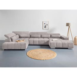 COTTA Wohnlandschaft &raquo;Orion U-Form&laquo; mit Kopfteilverstellung & 6 Nierenkissen grau 100% Polyester