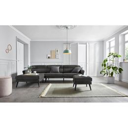 OTTO home Ecksofa &raquo;Bille L-Form&laquo; mit Naht im R&uuml;ckenkissen und Beinen aus Eichenholz grau Samtoptik (100% Polyester);Luxus-Microfaser weich (100% 