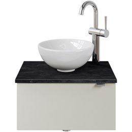 Waschtisch &raquo;Serie 6915 Waschschale mit Unterschrank f&uuml;r G&auml;stebad, G&auml;ste WC&laquo; Keramik-Aufsatzbecken, Waschtischplatte, Waschtischunterschrank, 3 Stk. 