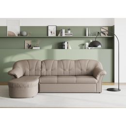 DOMO collection Ecksofa &raquo;Pegnitz, elegante R&uuml;ckensteppung, kompakte Stellma&szlig;e 238/141cm, L-Form&laquo; wahlweise mit Bettfunktion beige 100% Polyester