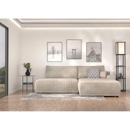 Trendmanufaktur Ecksofa &raquo;Fordon II, Schlafsofa mit Bettkasten, Couch in L-Form, Breite 250 cm&laquo; in Cordstoff HYPER, cream, Armlehne rechts beige 92% 