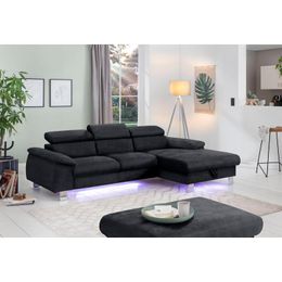 COTTA Ecksofa &raquo;Komaris L-Form, B: 244 cm&laquo; mit Kopfteilverstellung, optional Bettfunktion, Bettkasten & Licht grau Microfaser PRIMABELLE (100% 