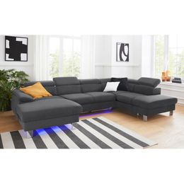COTTA Wohnlandschaft &raquo;Komaris U-Form, B: 320 cm&laquo; mit Kopfteilverstellung, optional Bettfunktion, Bettkasten & Licht schwarz Microfaser PRIMABELLE (100