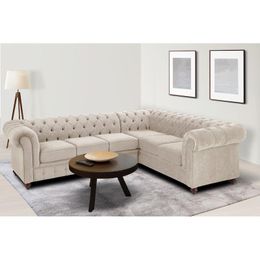 Home Affaire Chesterfield-Sofa &raquo;Chesterfield Ecksofa, auch in Leder L-Form&laquo; hochwertige Knopfheftung, langer Schenkel links oder rechts w&auml;hlbar beige 