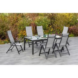 Merxx Garten-Essgruppe &raquo;Florenz&laquo; 7 Stk. tlg. 6 Klappsessel mit ausziehbarem Tisch grau Aluminium, Polyester