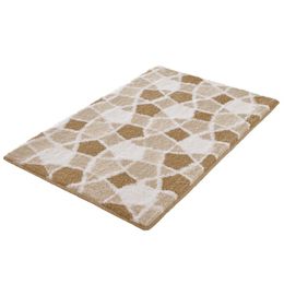 Kleine Wolke Badematte &raquo;Sintra&laquo; H&ouml;he 15 mm rutschhemmend beschichtet fu&szlig;bodenheizungsgeeignet Badteppich, modernes Mosaikdesign beige Polyacryl