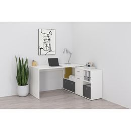 FMD Eckschreibtisch &raquo;Lexo&laquo; Schreibtisch/Sideboard viel Stauraum, beidseitig montierb., 136/205 cm wei&szlig;