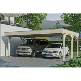 Skan Holz Doppelcarport &raquo;Grunewald&laquo; Leimholz natur mit Aluminiumdach beige