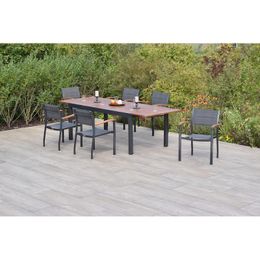 Merxx Garten-Essgruppe &raquo;&raquo;Paxos&laquo;&laquo; Set, Gepadded, pulverbeschichtetes Aluminiumgestell, 7 Stk. tlg. Ausziehtisch: LxB: 180-250 x 100 cm grau Aluminium, 