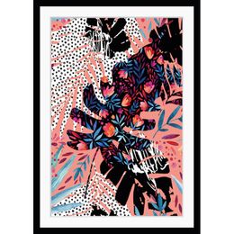 queence Bild &raquo;Liv&laquo; Abstrakt Blumen Bl&auml;tter Gem&auml;lde Kunst Modern HD Premium Poster-Druck inkl. Holzrahmen schwarz Acrylglas, Holz, Papier